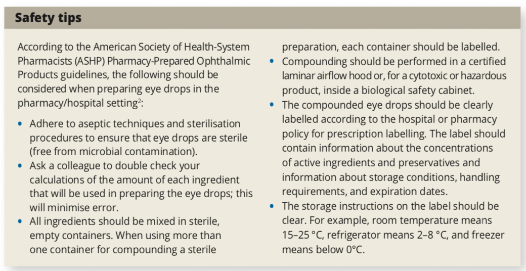 Local production of eye drops in the hospital or pharmacy setting ...